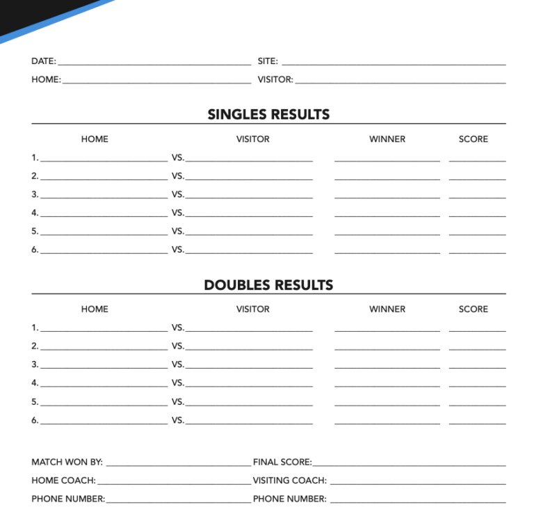 Free printable tennis score sheets - Collection of FREE pdf