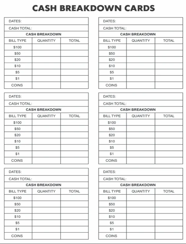 Cash Register Count Sheet Template