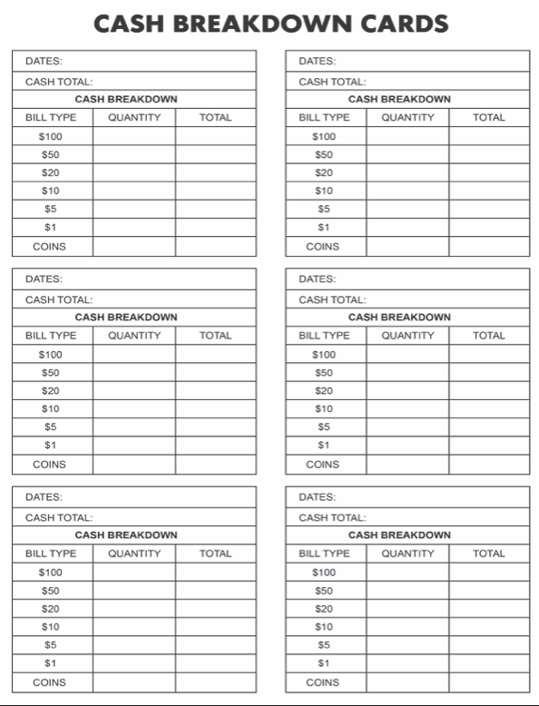 Blank Free Printable Cash Drawer Count Sheet Free Coloring Pages To Print