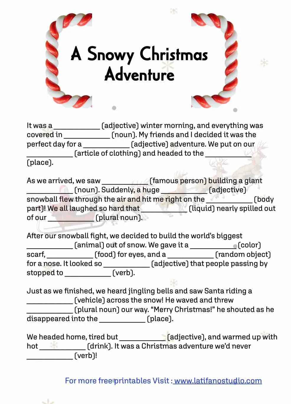 Snow Storm Christmas Mad Libs Worksheets FREE Christmas Mad Libs