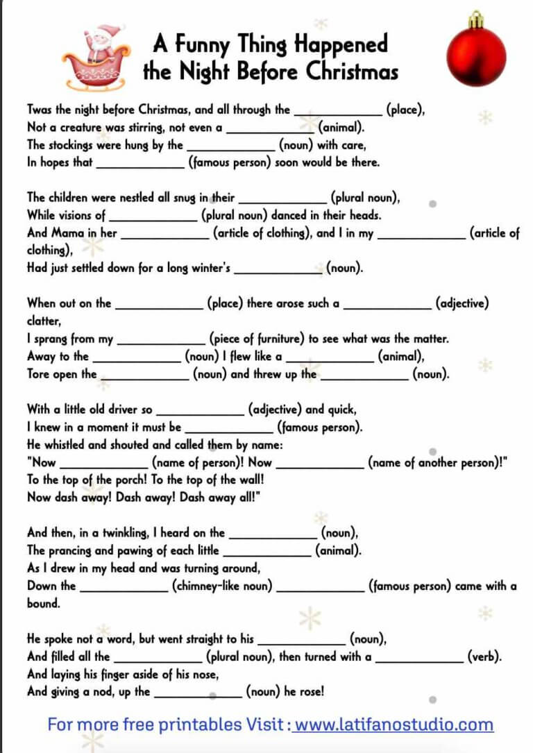 Collection of Free Christmas mad libs printable Instant download