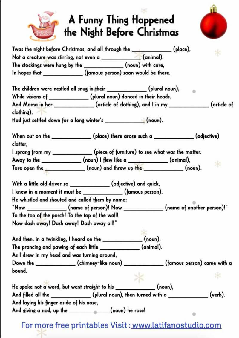 Collection of Free Christmas mad libs printable Instant download